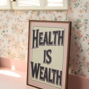 Health is Wealth, Retro Typography Poster, Dorm Room Decor, Cute Retro ...