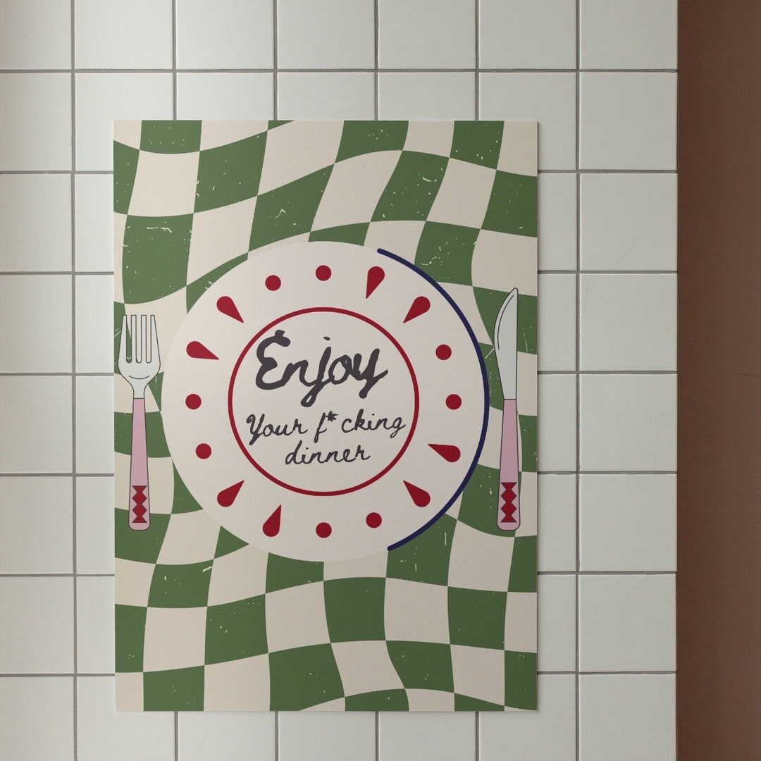 Cheeky Kitchen Checkered Matte Poster 'enjoy Your - Etsy