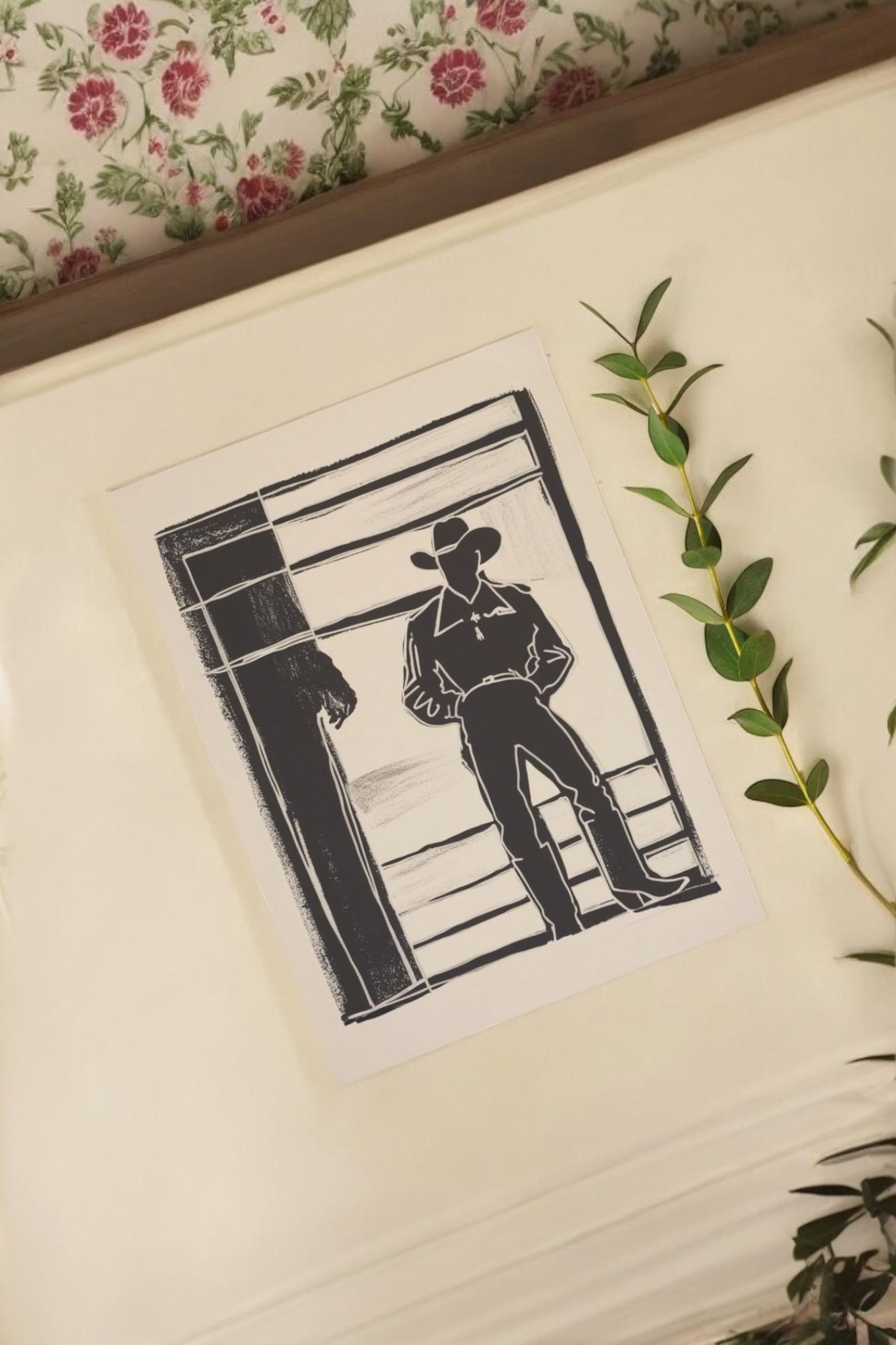 Retro Cowboy Abstract Art Print - Western Inspired Poster for Home ...