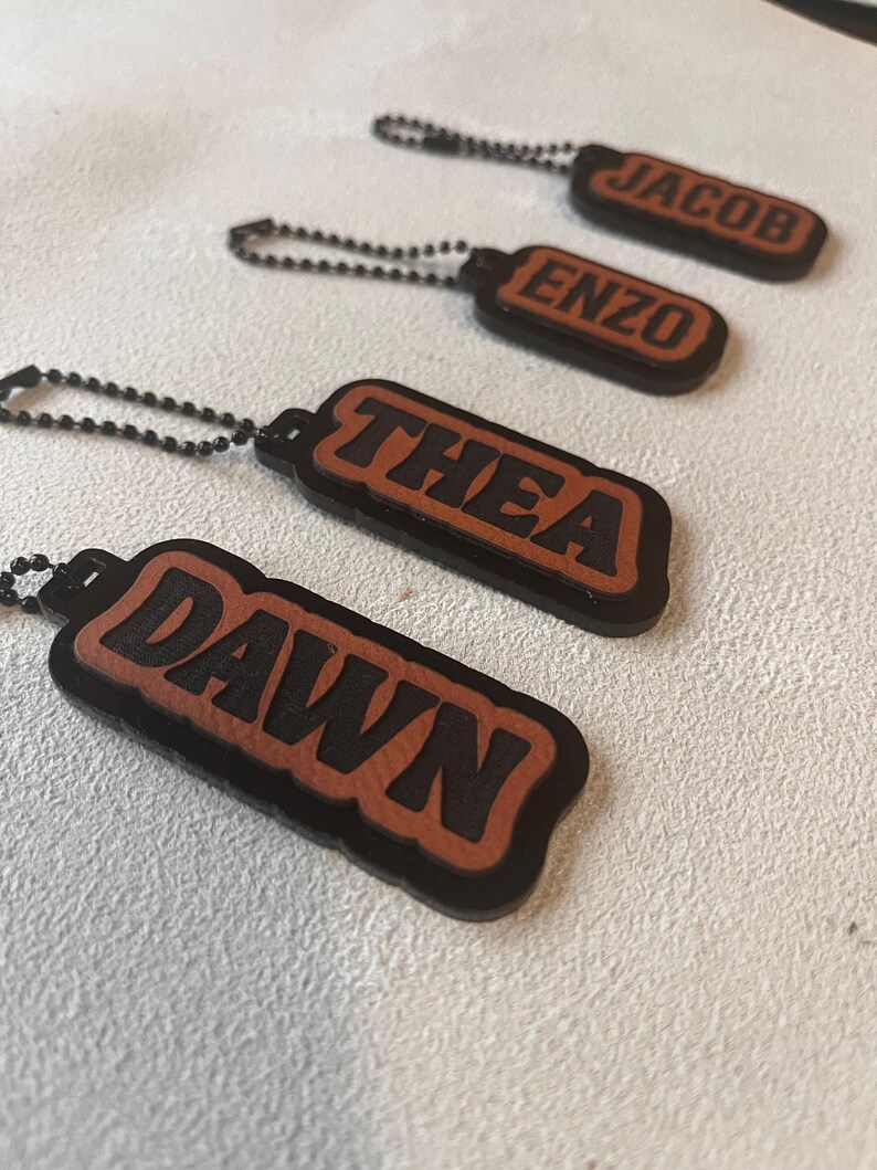Personalized Leather Keychain, Matte Acrylic Name Tag, Kids Bag Tag - Etsy