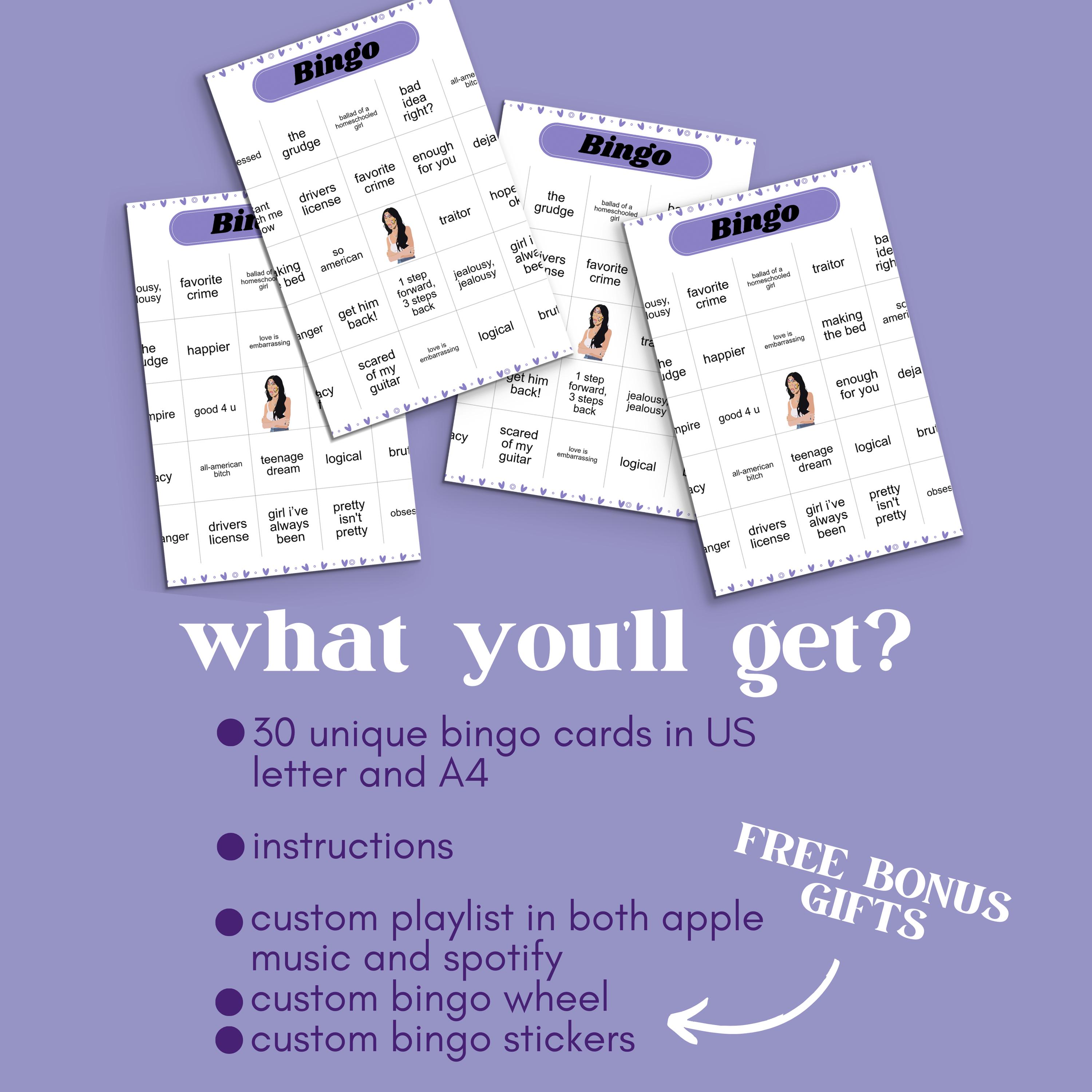 Olivia Rodrigo Song Bingo Printable Digital Bingo Cards & Custom ...