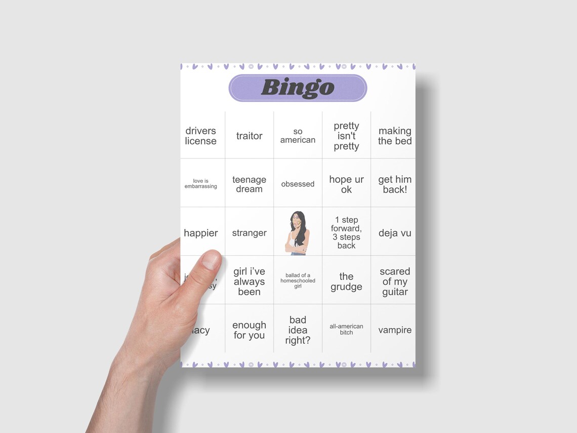Olivia Rodrigo Song Bingo Printable Digital Bingo Cards & Custom ...