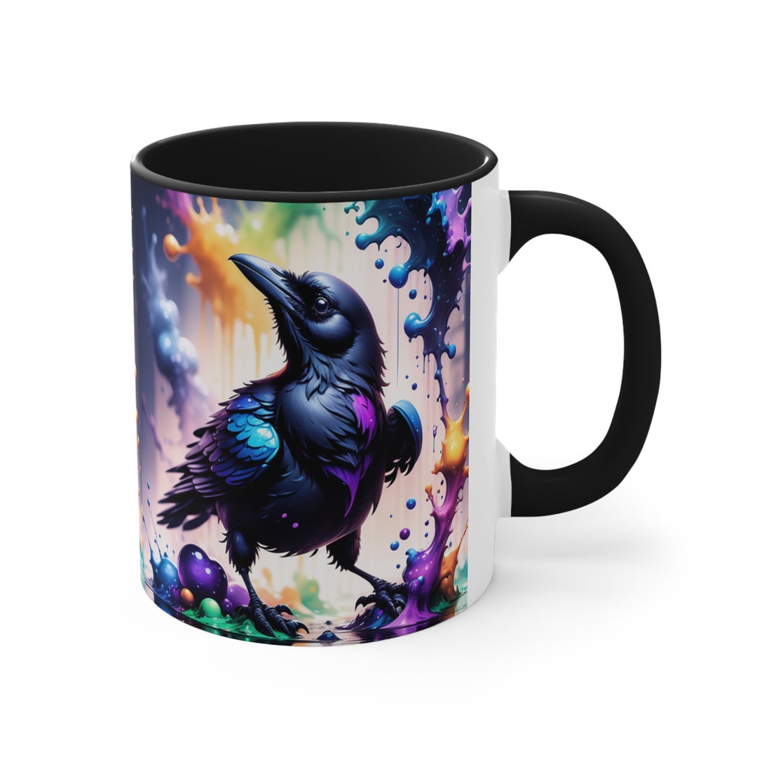 Crow Water Color Splash Coffee Mug Black Crow Coffee Tea Cup - Etsy