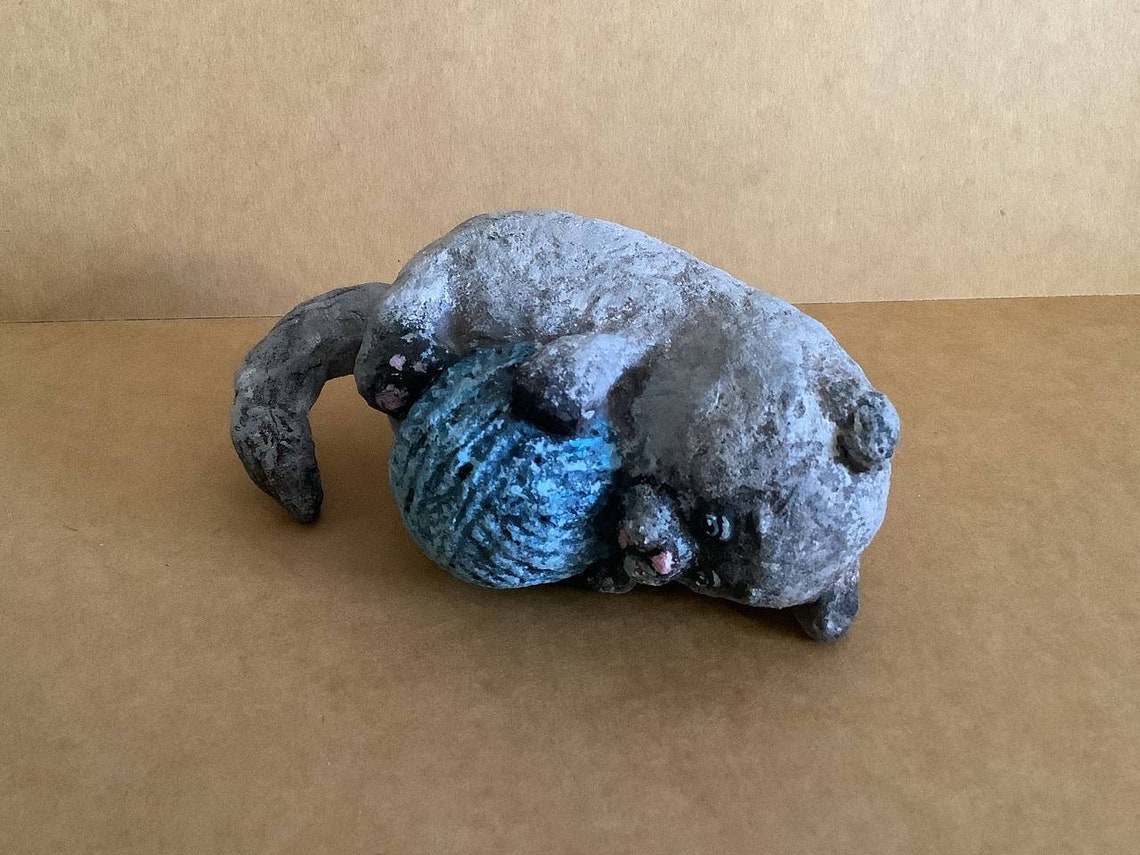 Papier Mache Cat With a Ball of Thread Handmade Toy - Etsy