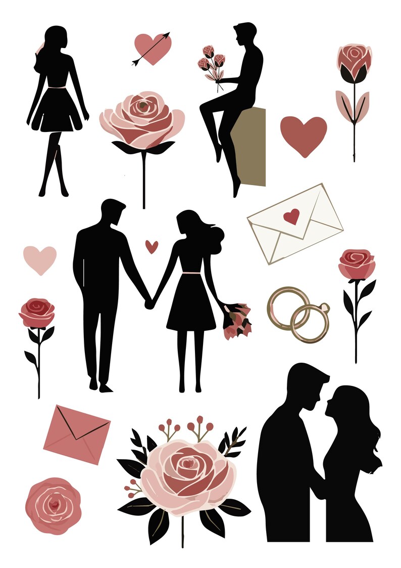 Valentine's Clipart Day Romantic Couples Clipart Clipart Set, Instant ...