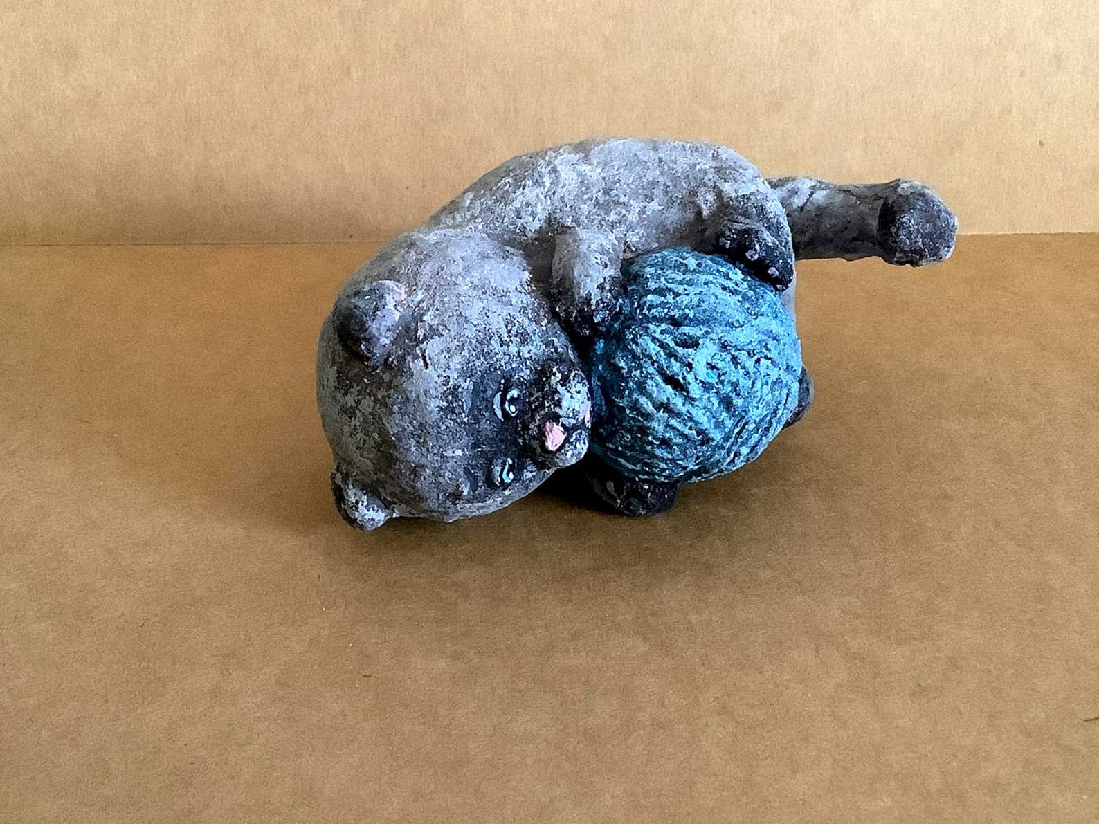 Papier Mache Cat With a Ball of Thread Handmade Toy - Etsy