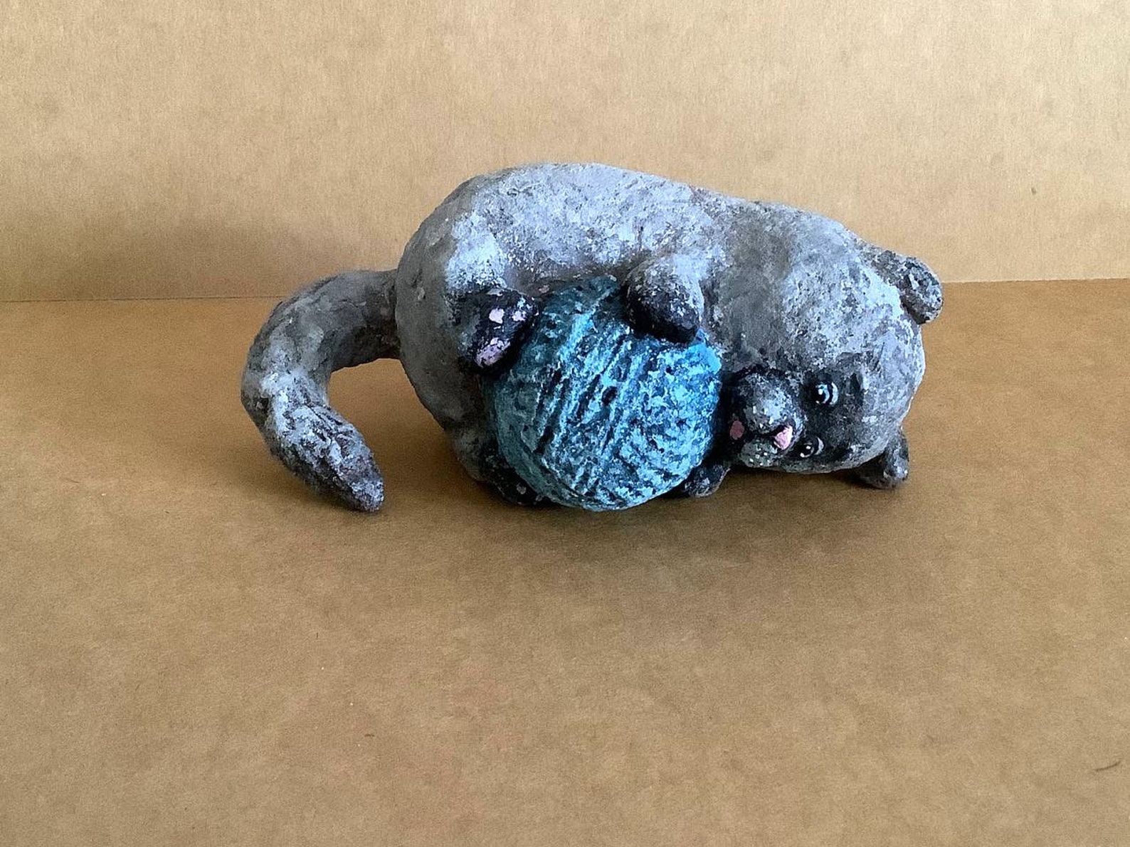 Papier Mache Cat With a Ball of Thread Handmade Toy - Etsy