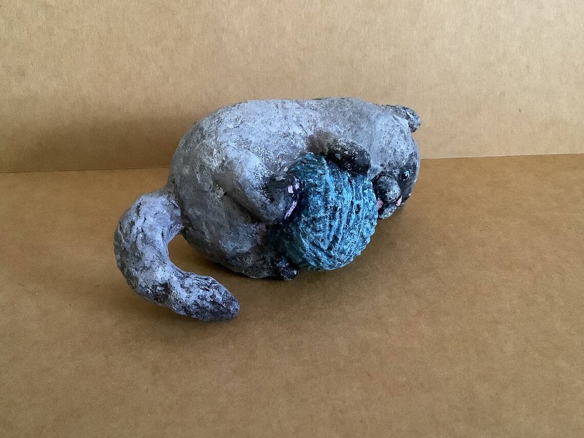 Papier Mache Cat With a Ball of Thread Handmade Toy - Etsy