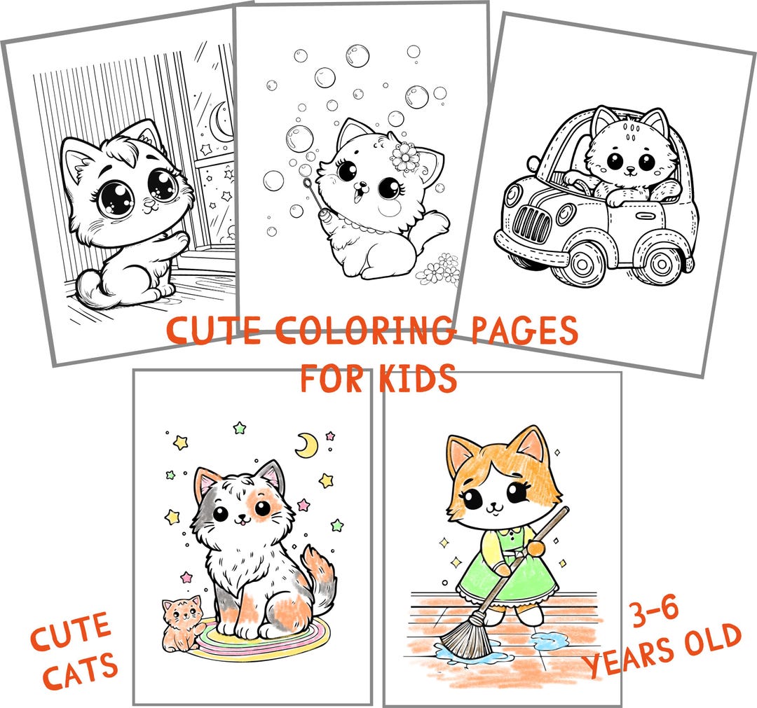 Digital Coloring Pages for Kids - Cute Cats Collection (set of 10) - Etsy