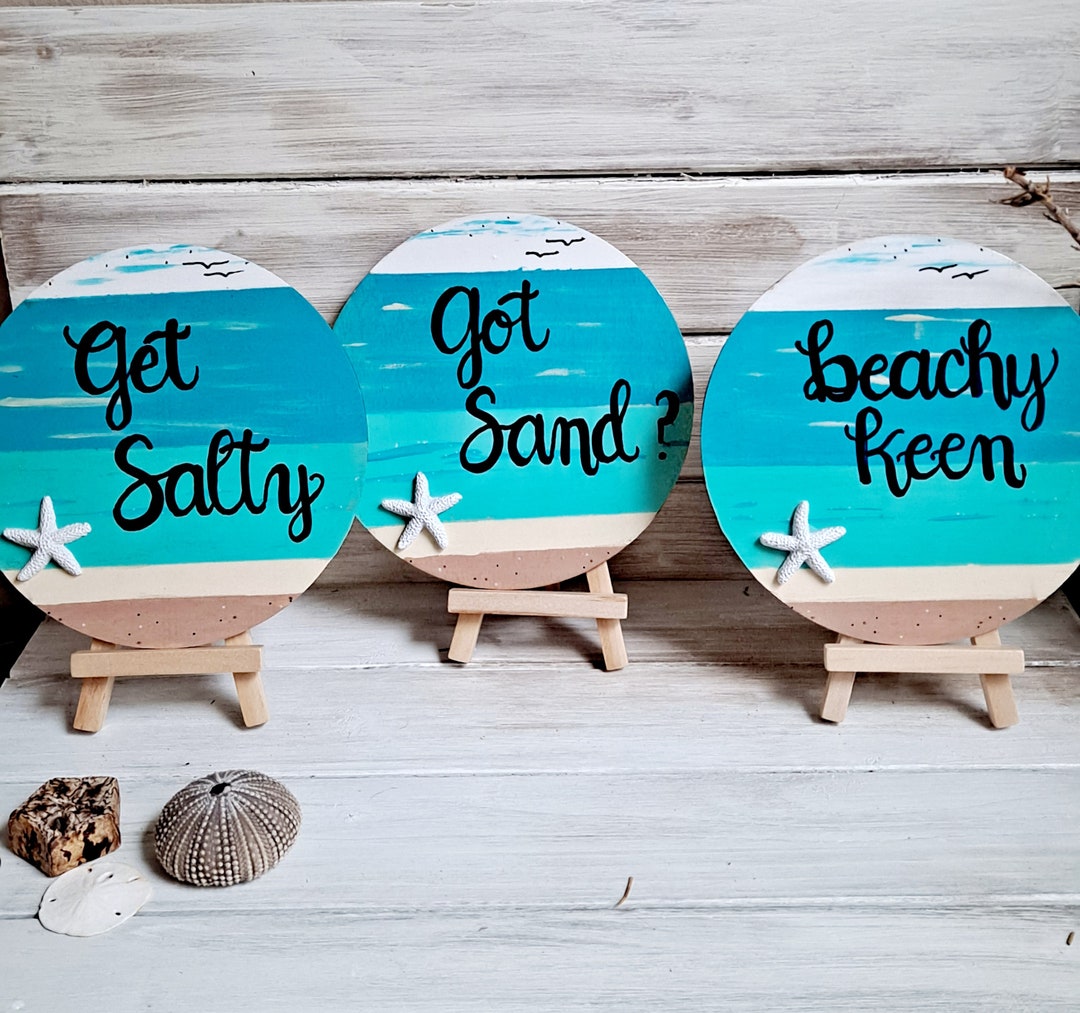 Hand Painted Beach Sign With Easel: Coastal Tiered Tray Decor - Etsy