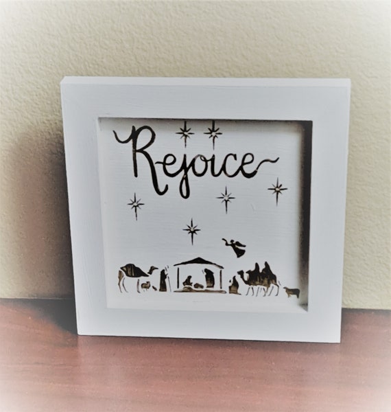 Nativity Scene Rejoice Sign White With Gold White With - Etsy