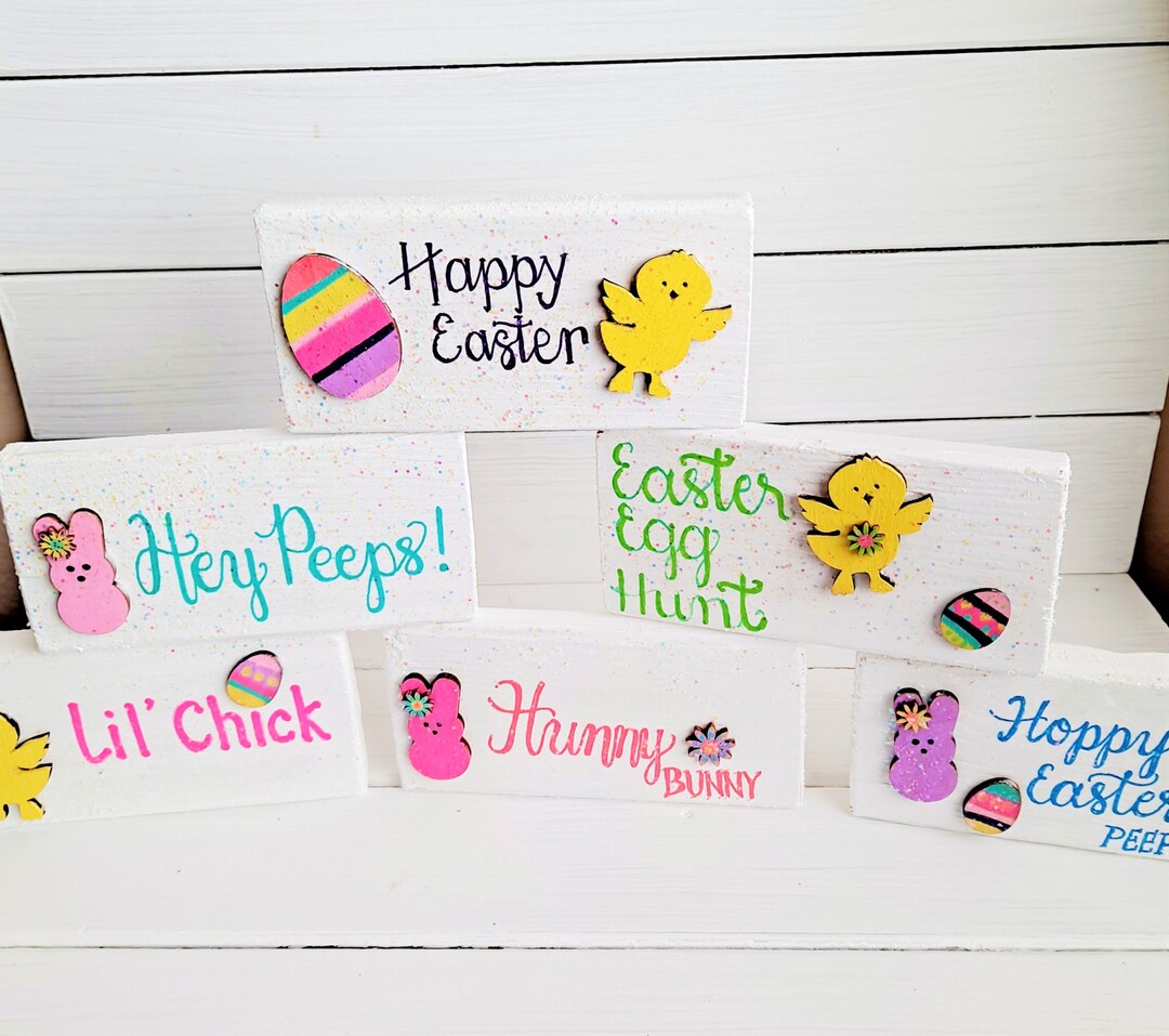 Easter Block Signs, Easter Basket Stuffers, Tiered Tray Signs, Shelf Sitters, Hand Painted and ...