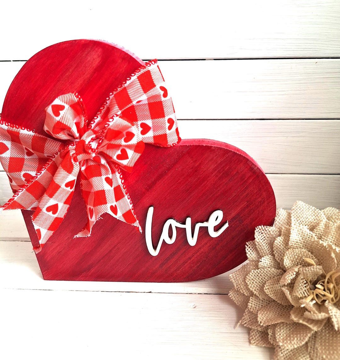 Valentines Day Wooden Heart, Red Heart, Rustic Red Heart With Bow ...