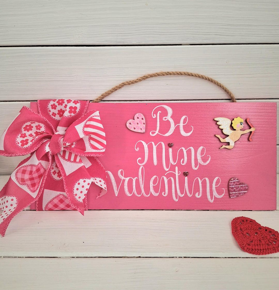 Be Mine Valentine Sign, Valentine's Day Door Hanger, Pink Valentine's ...