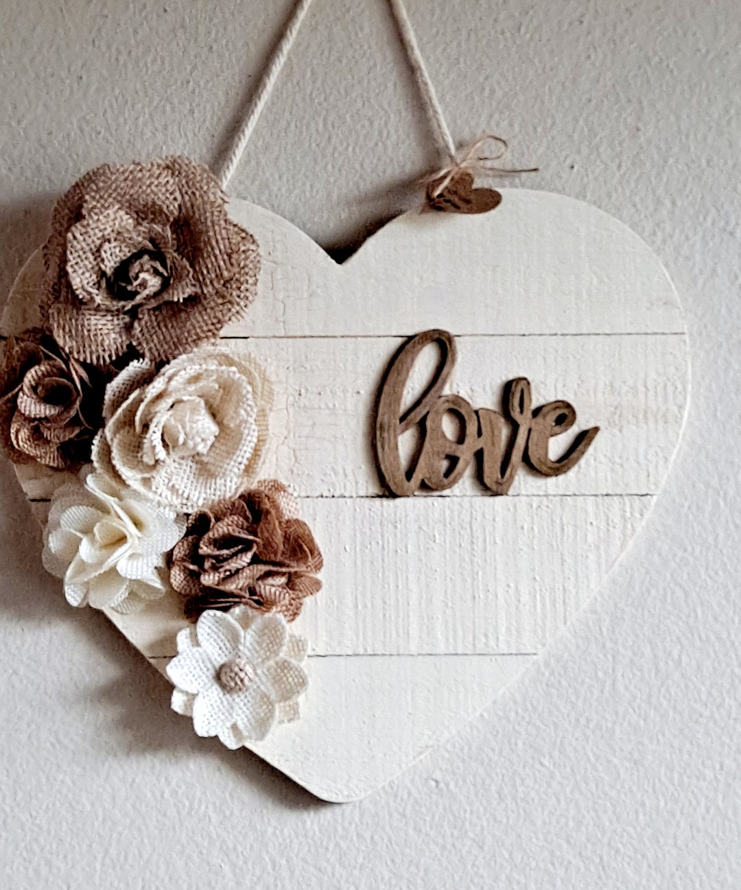 Rustic Heart Door Hanger: Burlap Flowers, Farmhouse Decor - Etsy