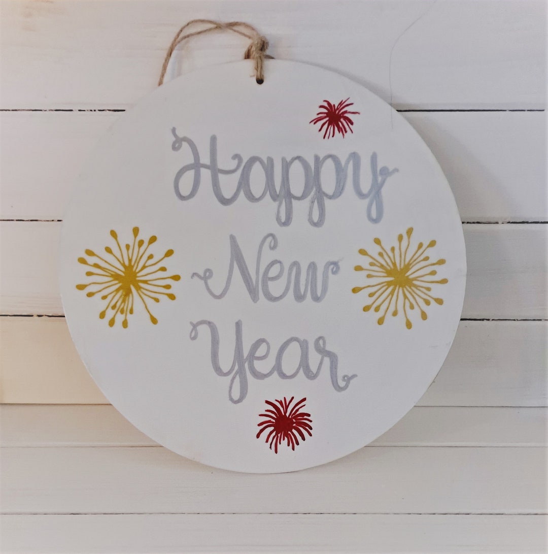 Happy New Year Hand Painted Sign, Round, Wooden - Etsy