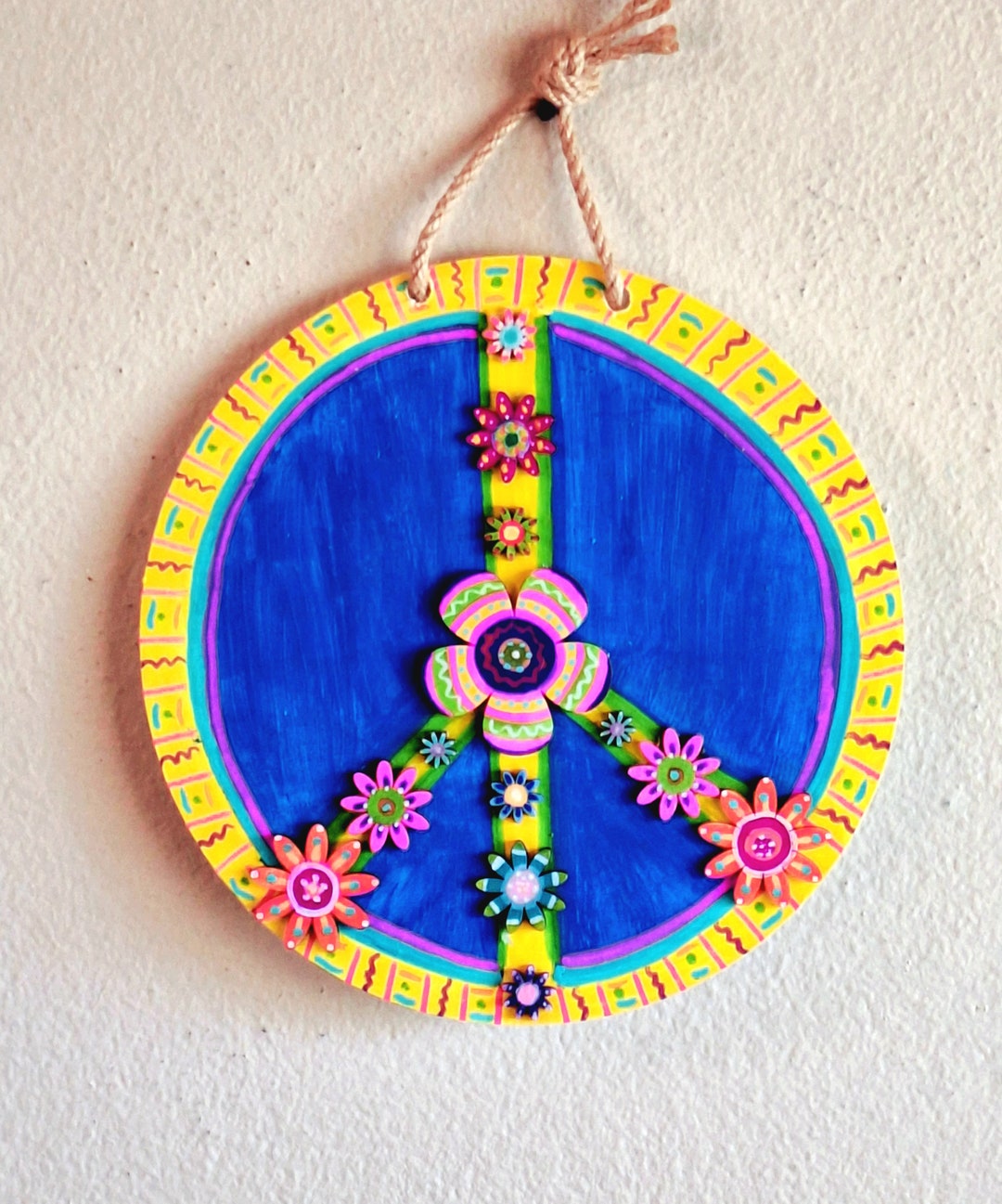 Peace Sign, Flower Power Sign, Peace Flower Sign, Hand Painted, Birch ...