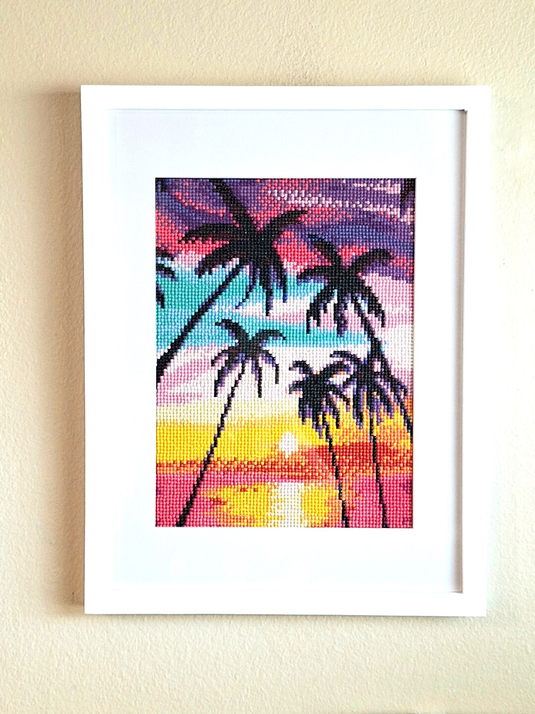 Rainbow Sunset Palm Tree Beaded Art: Framed Tropical Decor - Etsy