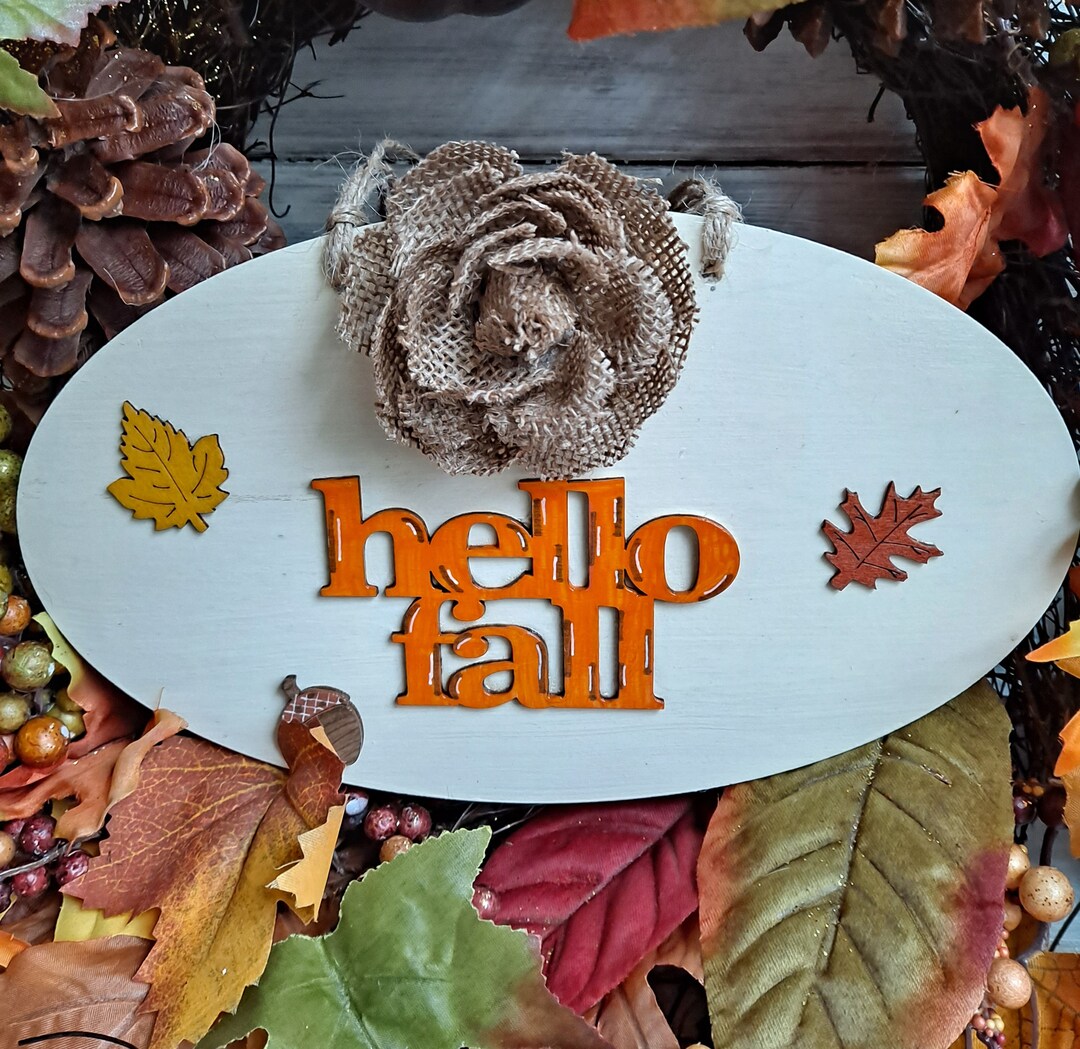 Hello Fall Wooden Sign: Handmade Autumn Decor, Burlap Flower, 9 Inch - Etsy