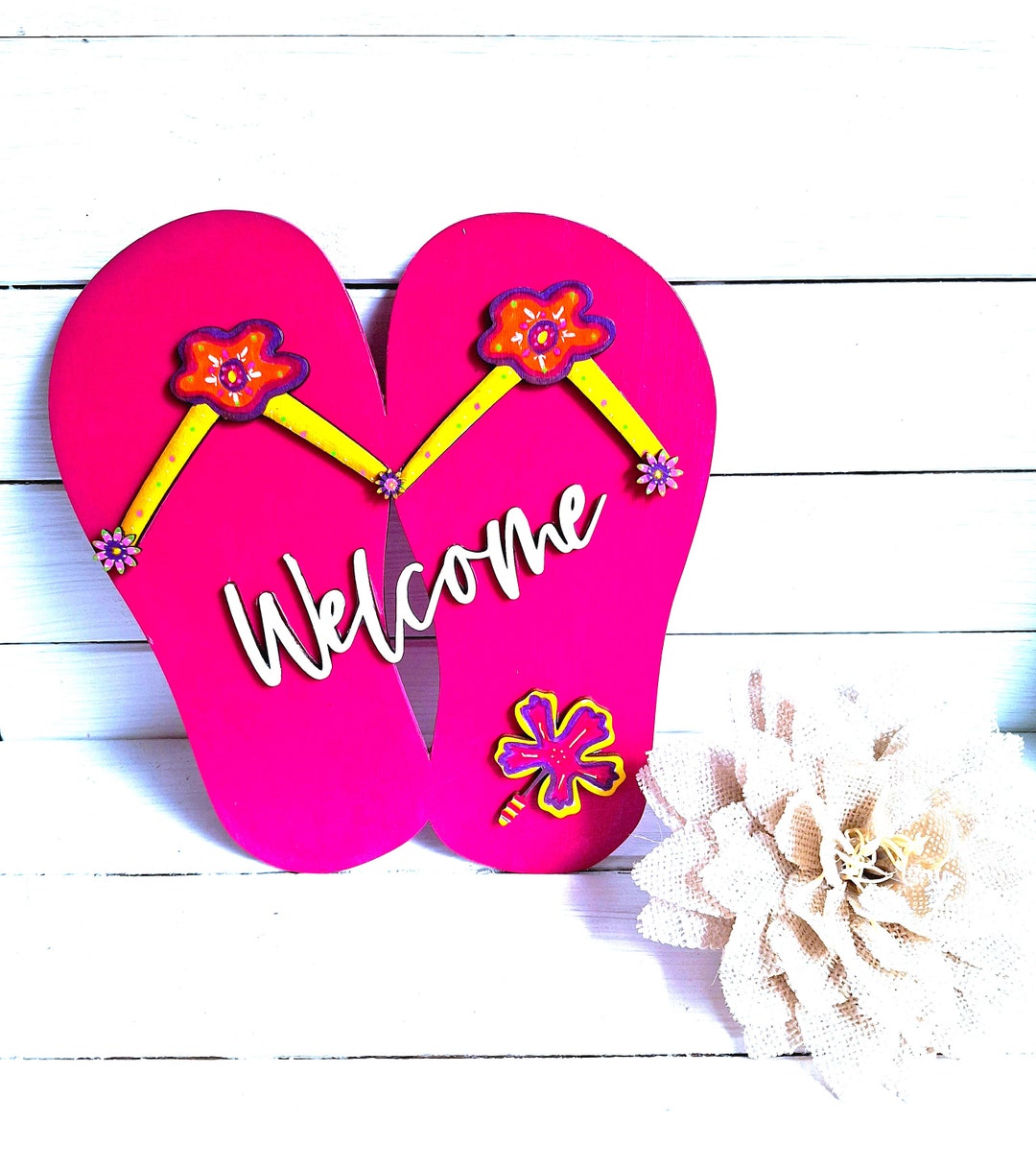 Flip Flops, Welcome Sign, Wooden Door Hanger, Garden Sign, Summer Door ...