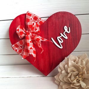 Valentines Day Wooden Heart, Red Heart, Rustic Red Heart With Bow ...