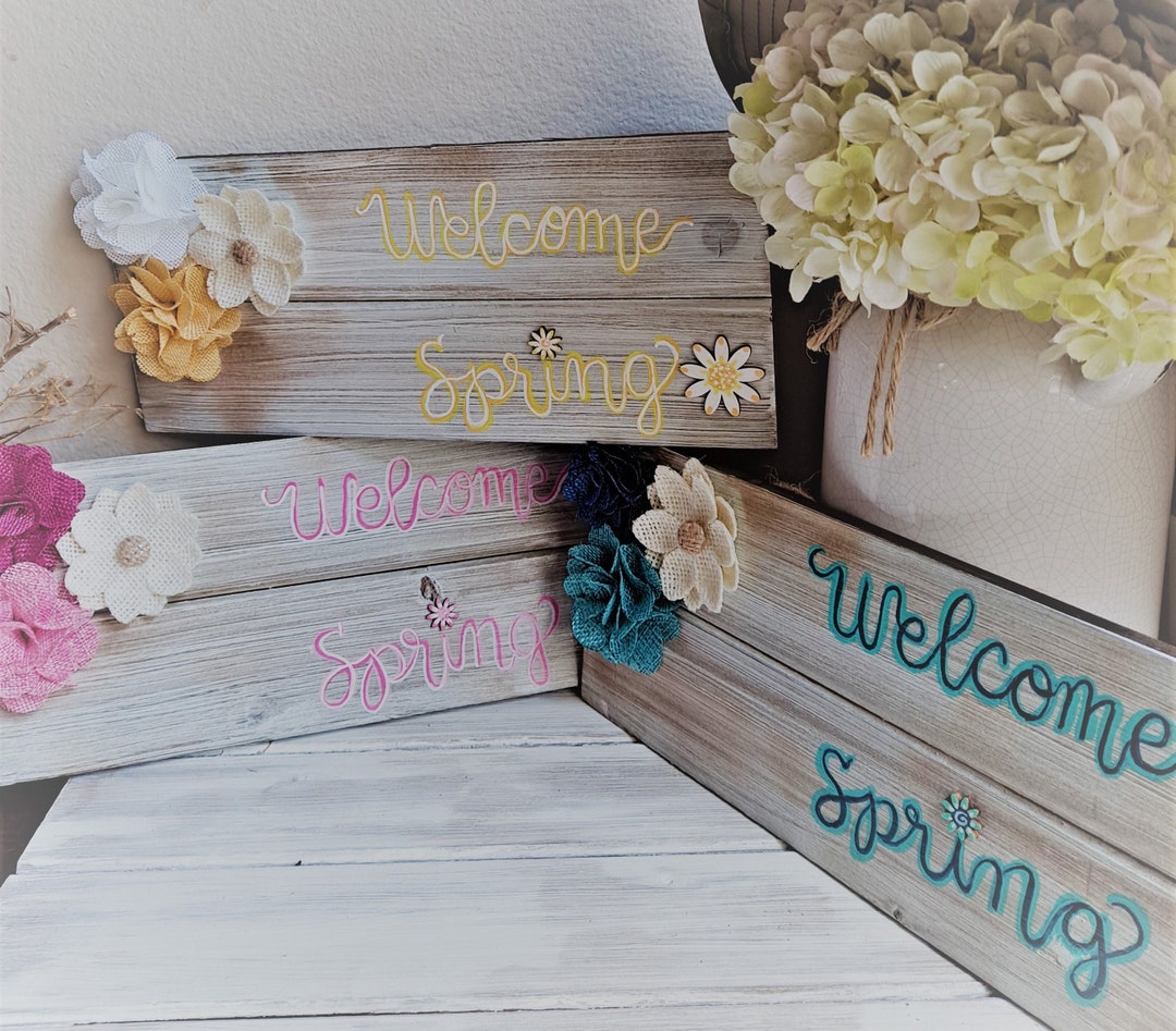 Welcome Spring Pallet Sign: Rustic Floral Door Hanger - Etsy