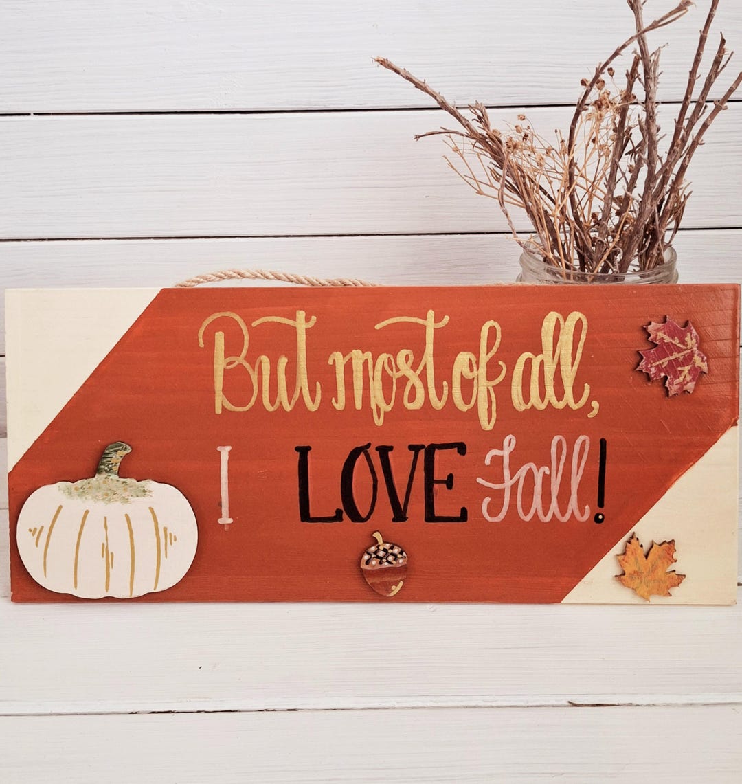 Hand Painted Fall Sign, Wooden Door Hanger With Pumpkin & Acorn - Etsy