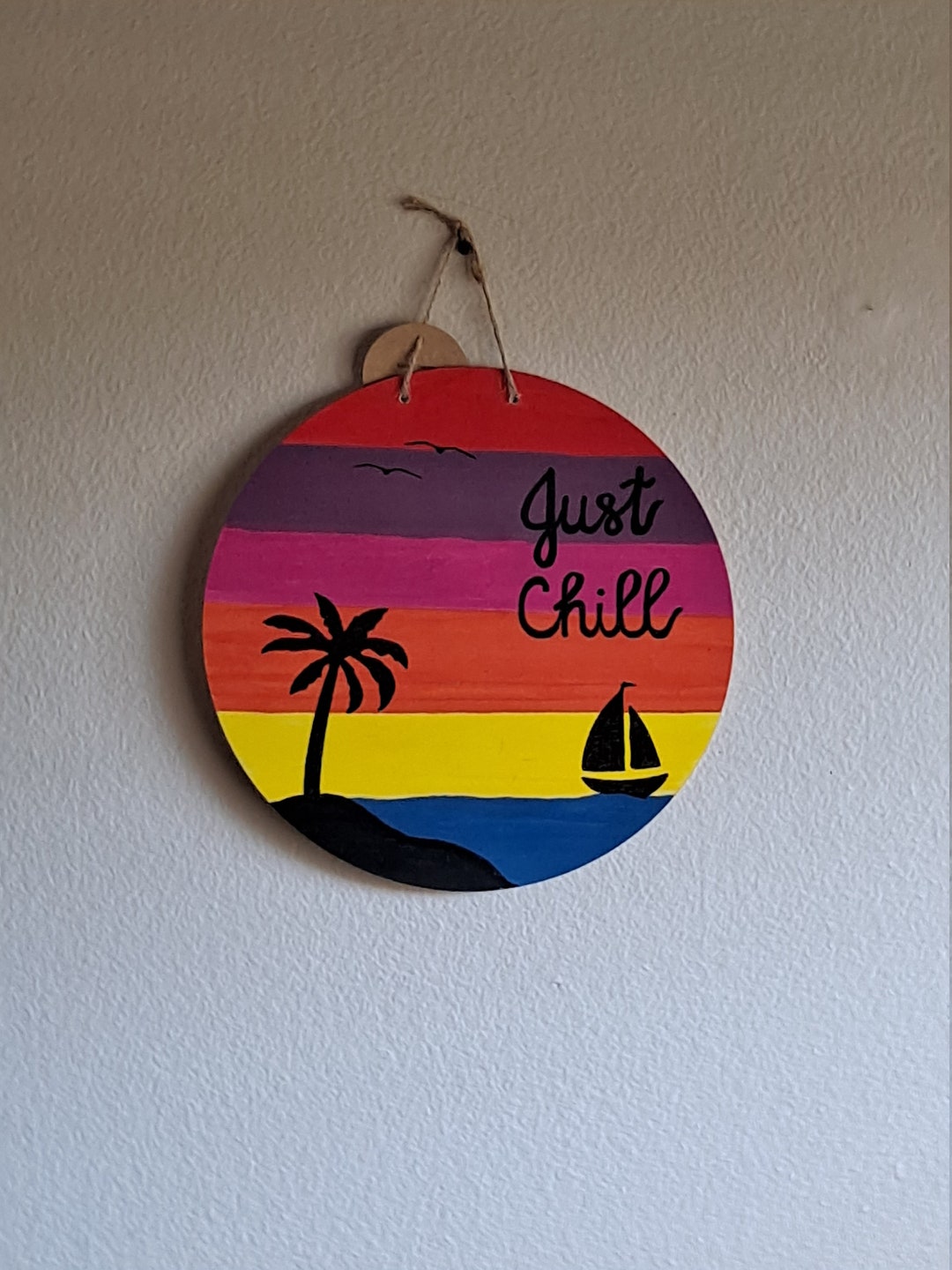 Hand Painted Sunset Sign: Just Chill, Coastal Decor - Etsy