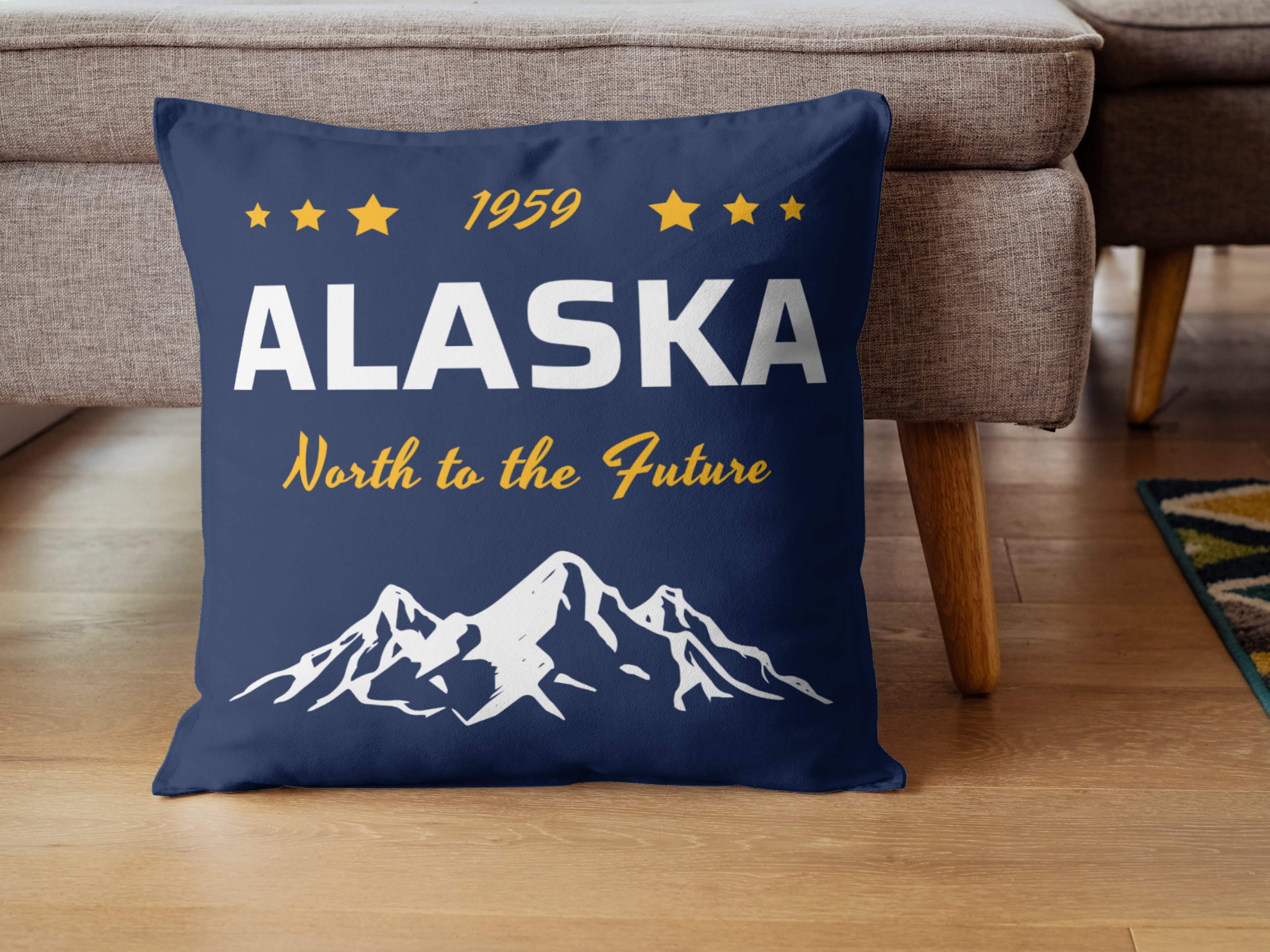 Alaska Mountain Landscape Printable Art, Minimalist Navy Blue, Gold ...