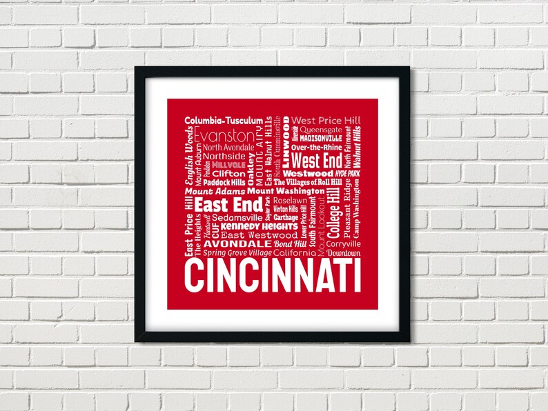 Cincinnati Neighborhoods Typography Word Cloud Printable Art - Etsy