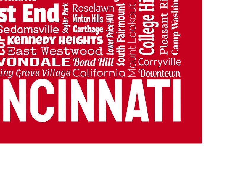 Cincinnati Neighborhoods Typography Word Cloud Printable Art, Digital ...