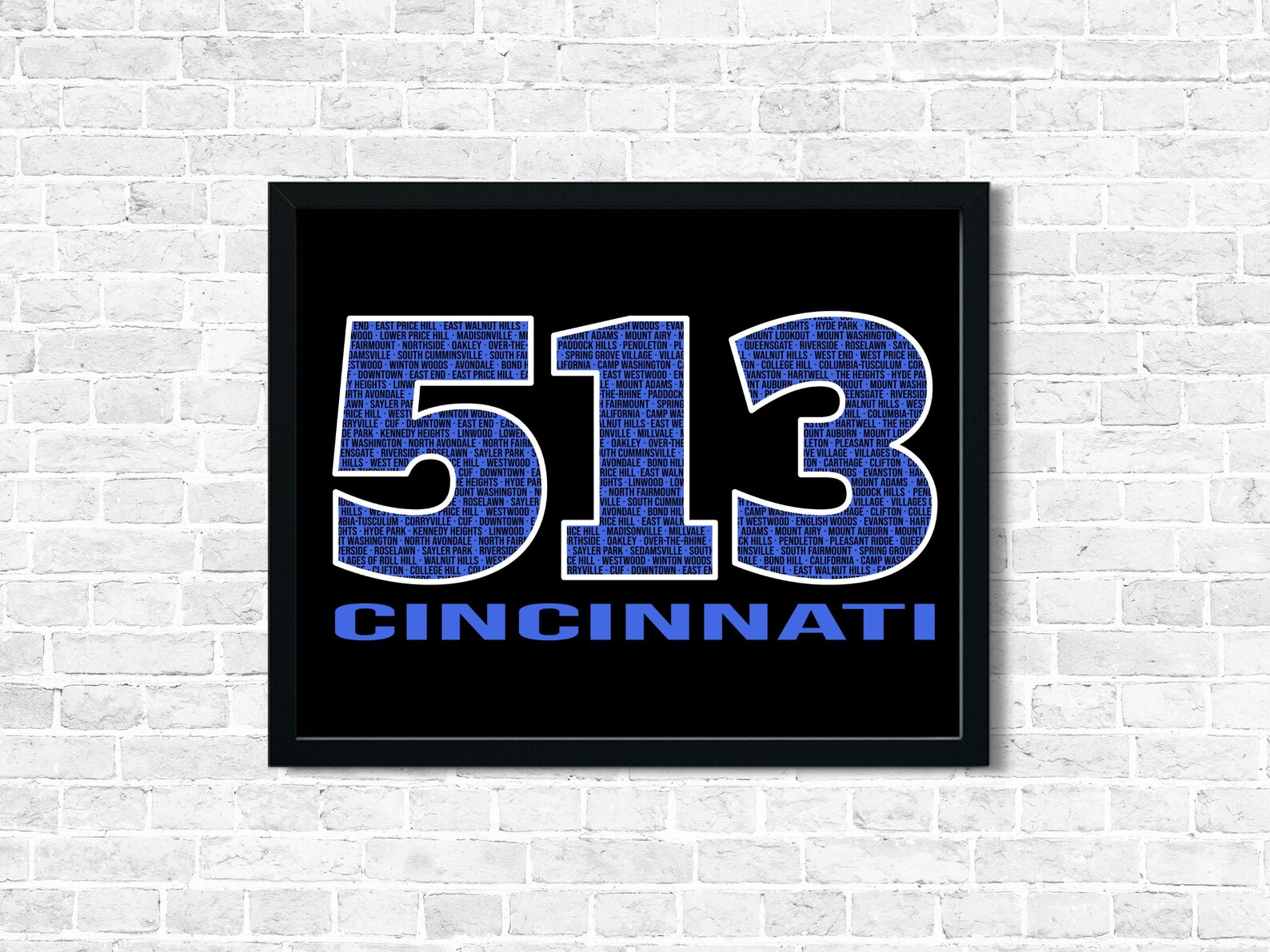Cincinnati Neighborhoods Digital Art Print, Black, Blue, & White Ohio ...