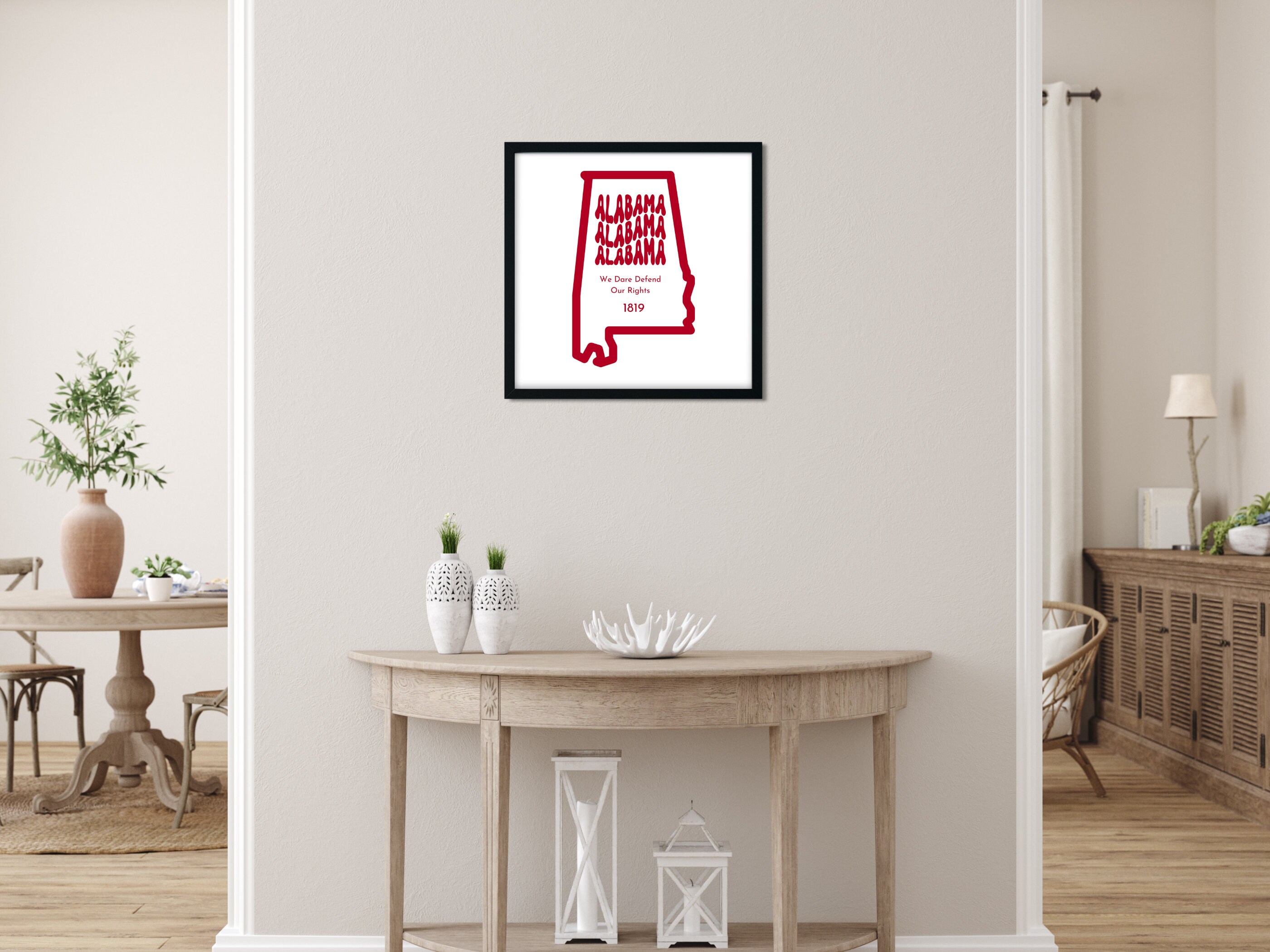Alabama Groovy Printable Art Map, Minimalist Red & White Design With ...