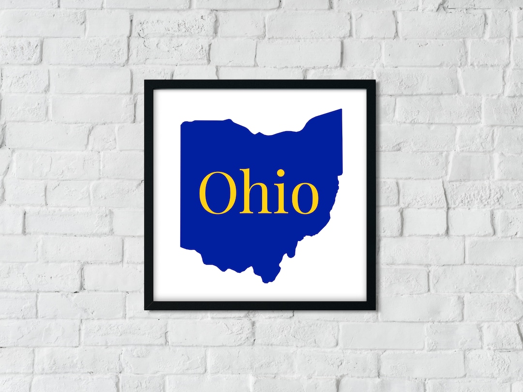 Ohio Printable Art, Gold, Blue, Typography, Serif Font, Minimalism ...