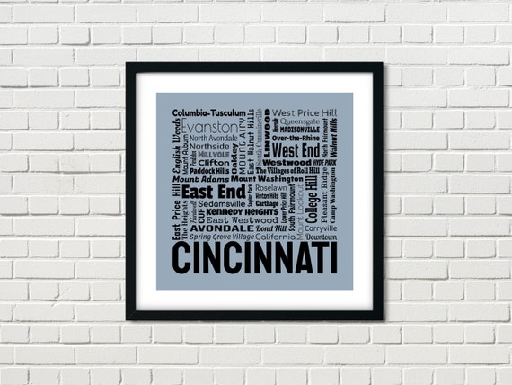 Cincinnati Neighborhoods Typography Word Cloud Printable Art - Etsy
