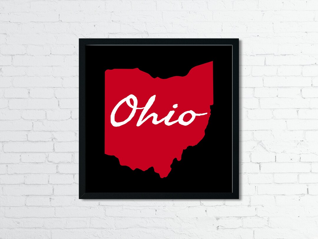 Ohio Wall Art Digital Download Printable, White, Red, Black, Script ...