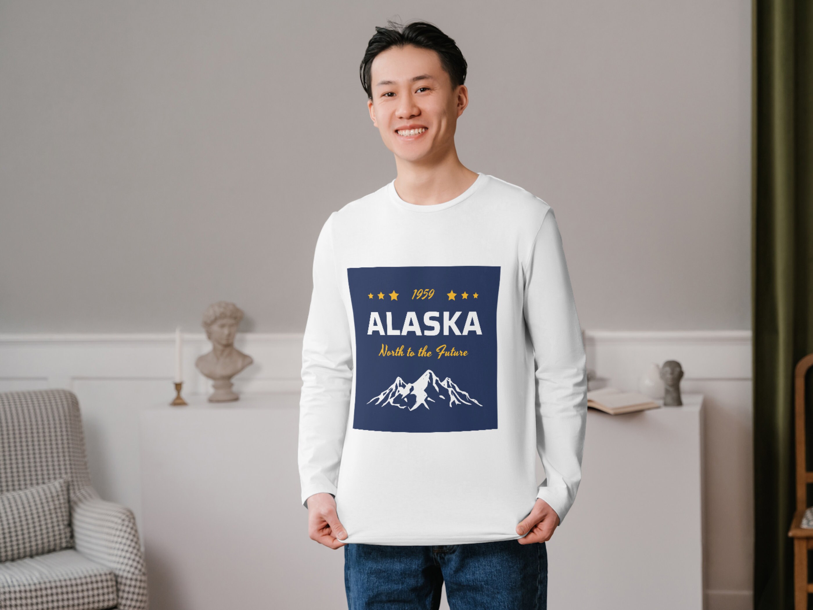 Alaska Mountain Landscape Printable Art, Minimalist Navy Blue, Gold ...