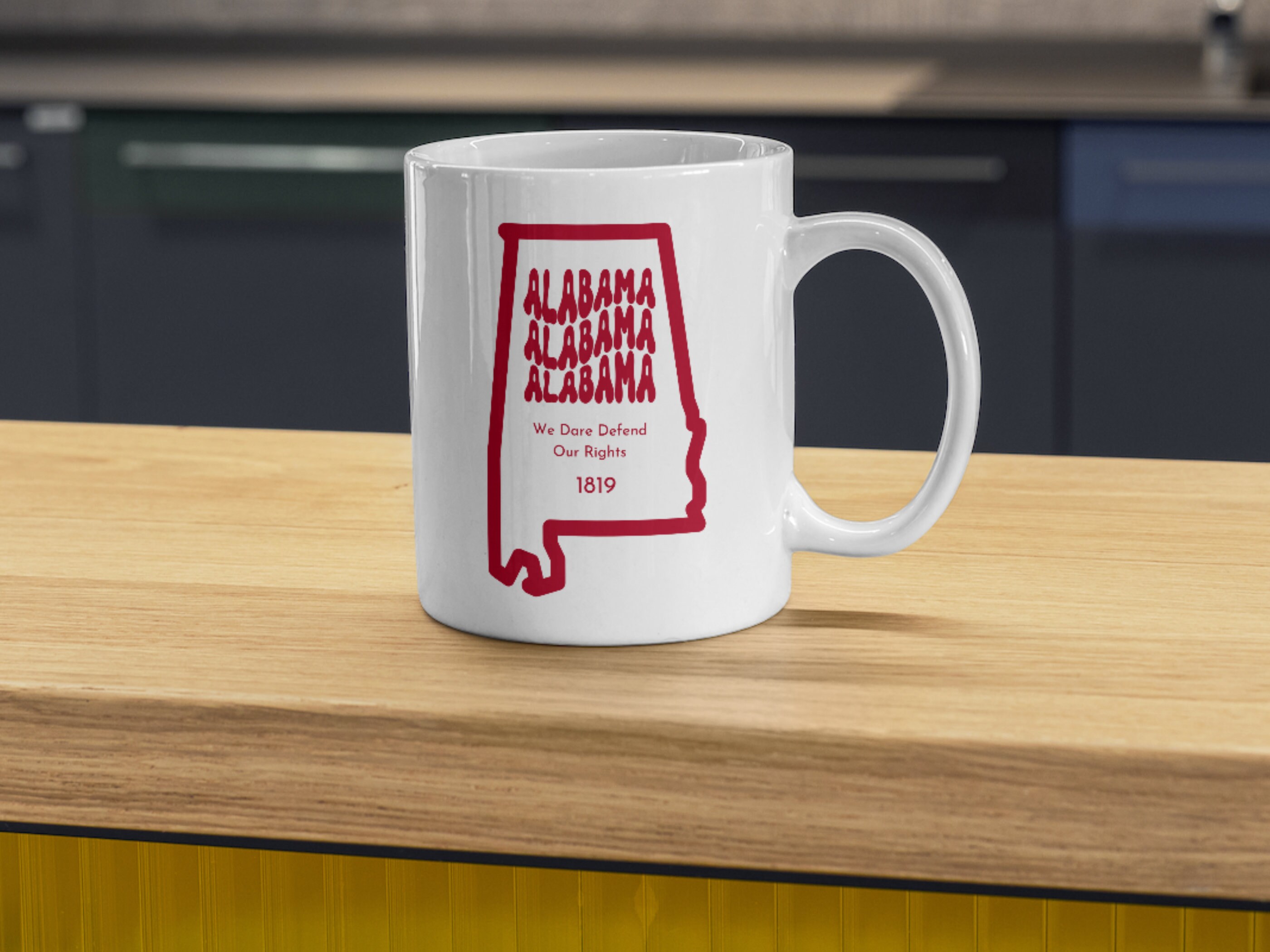 Alabama Groovy Printable Art Map, Minimalist Red & White Design With ...