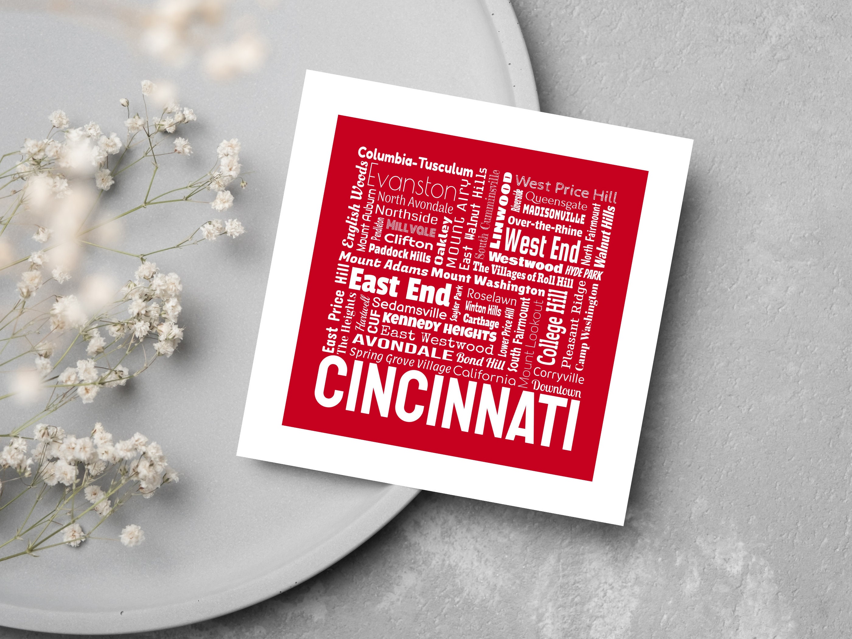 Cincinnati Neighborhoods Typography Word Cloud Printable Art, Digital ...