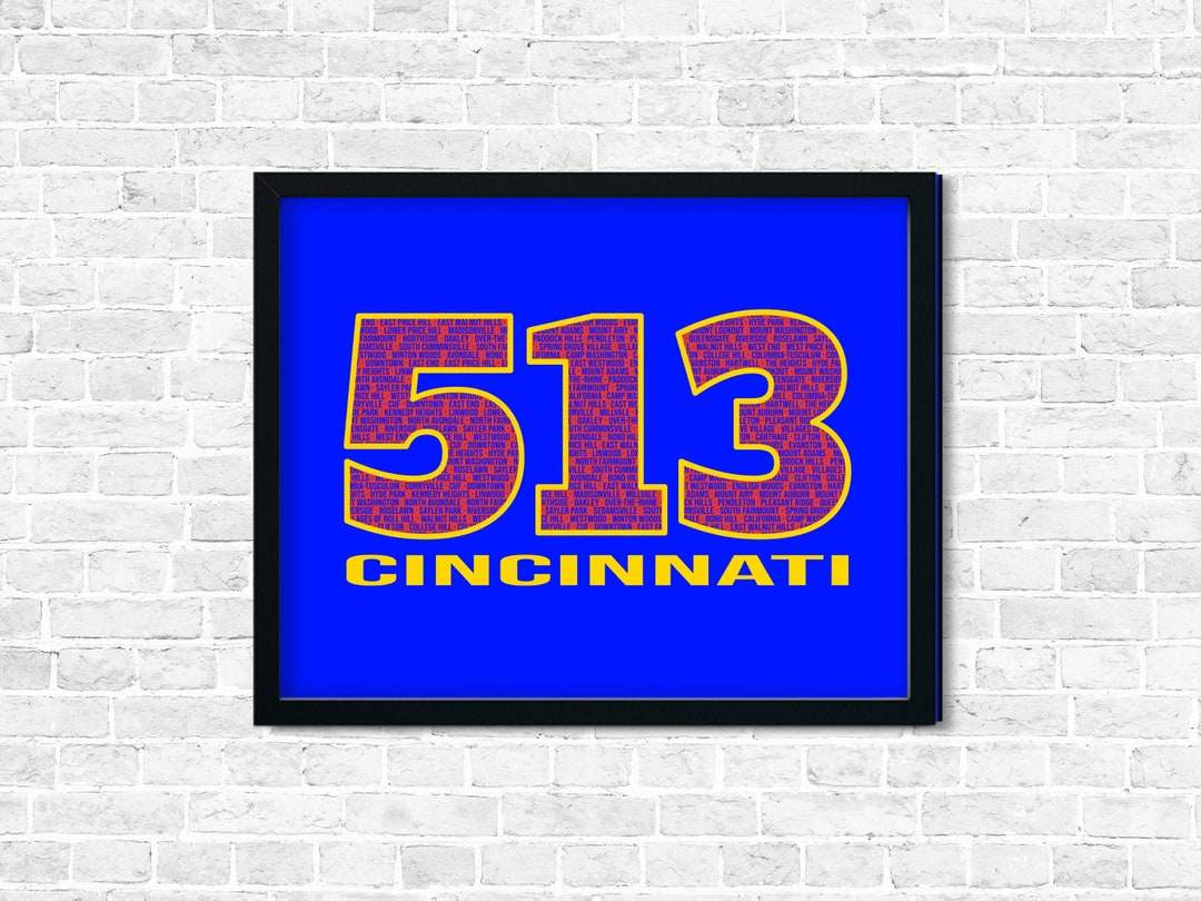 Cincinnati Neighborhoods Digital Art Print, Blue, Red, & Gold Ohio 513 ...