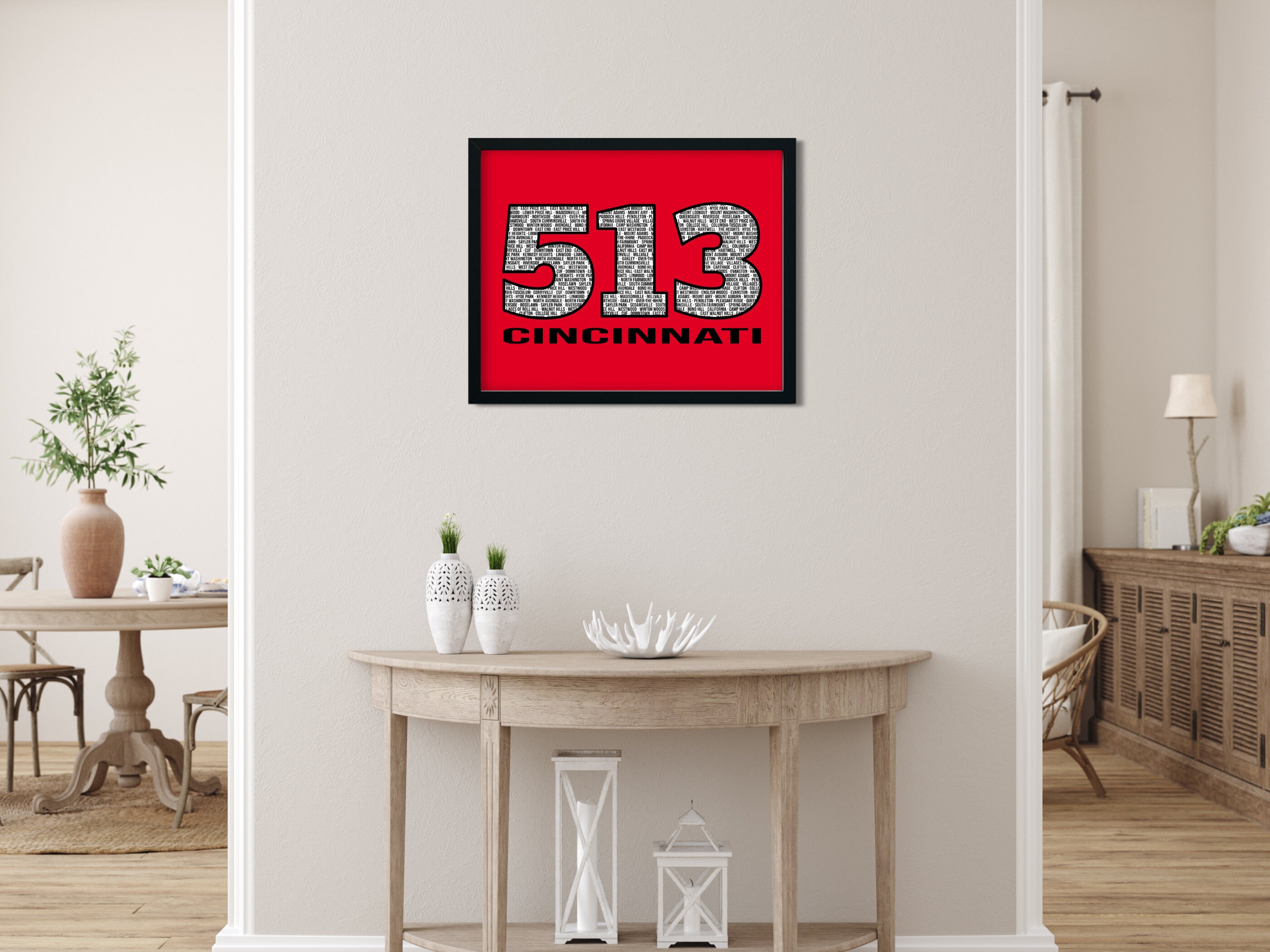 Cincinnati Neighborhoods Digital Art Print, Red, Black, & White Ohio ...