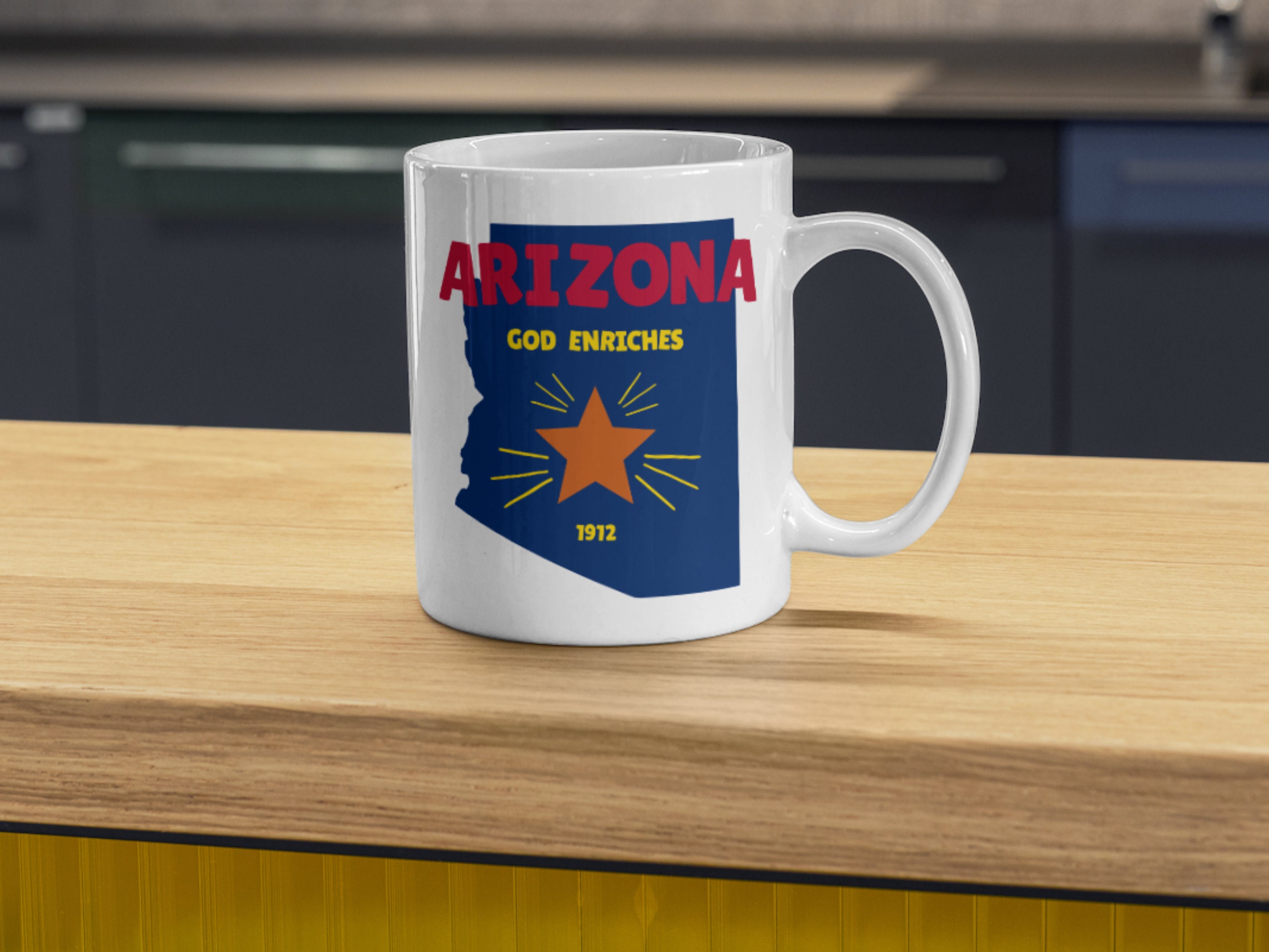 Arizona State Map Digital Printable Art, Minimalist Blue, Red, Yellow ...