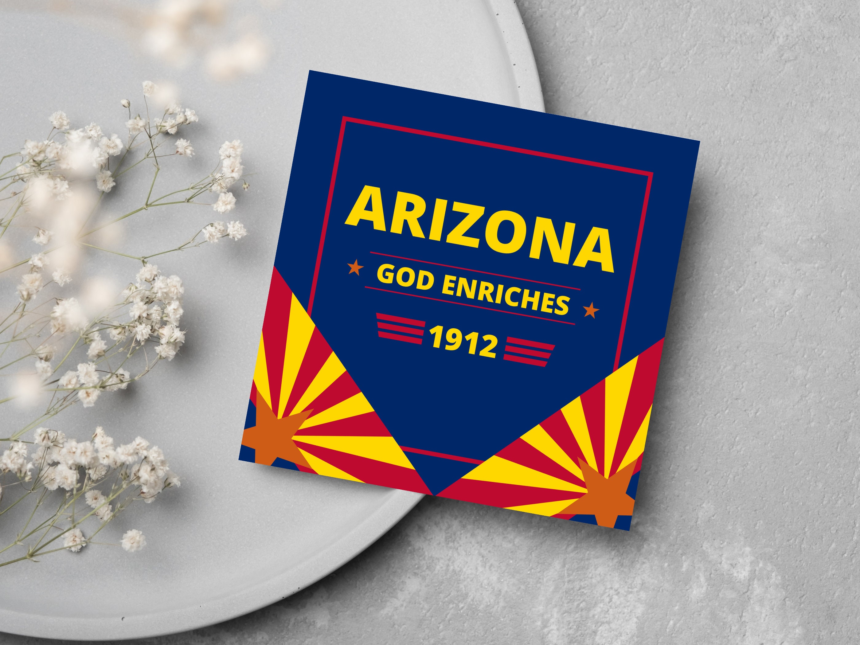 Arizona Flag Digital Printable Art, Minimalist Yellow, Blue, Red ...