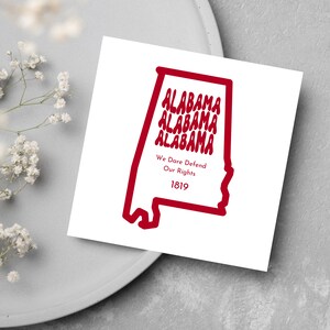 Alabama Groovy Printable Art Map, Minimalist Red & White Design With ...