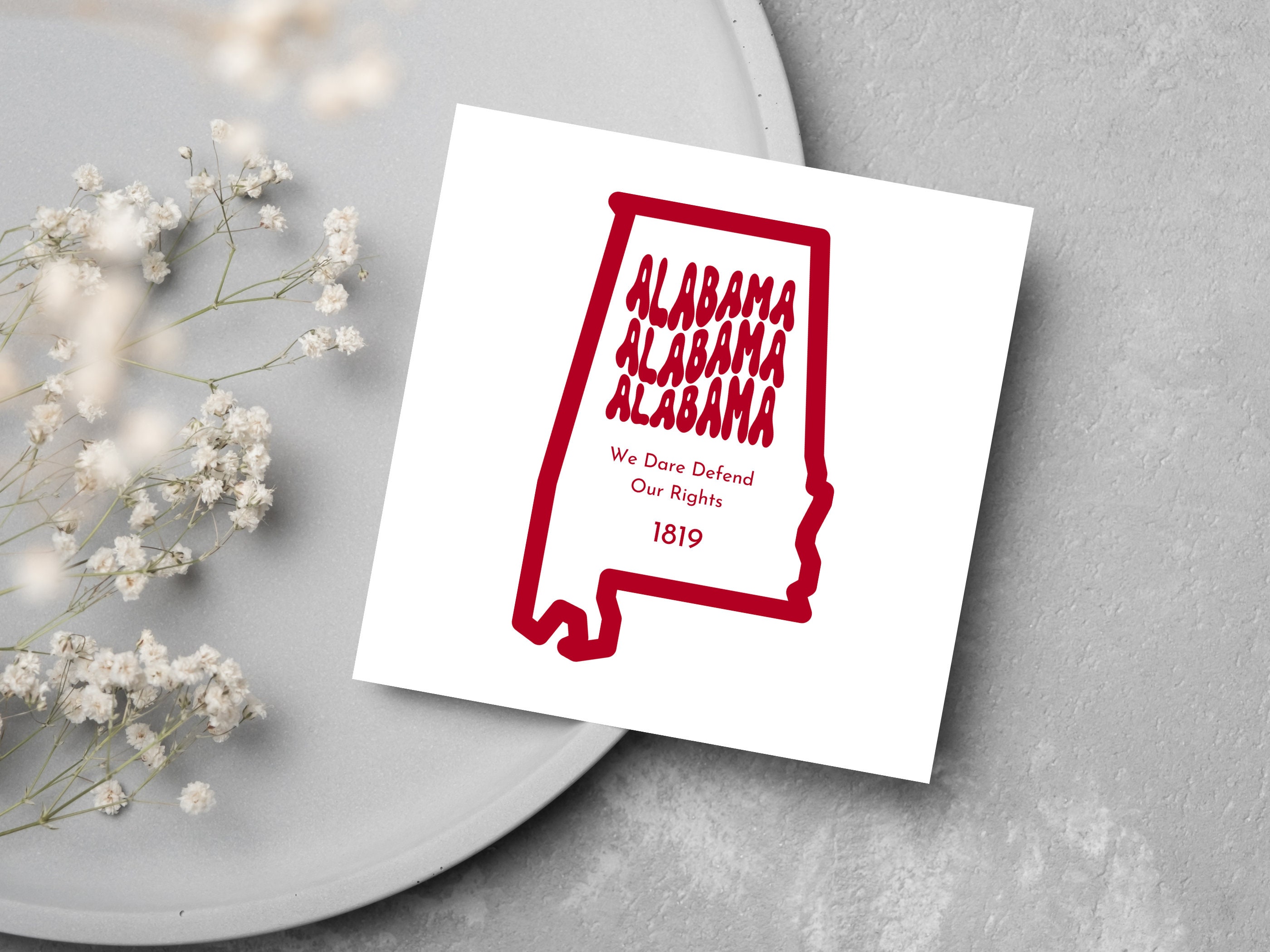 Alabama Groovy Printable Art Map, Minimalist Red & White Design With ...