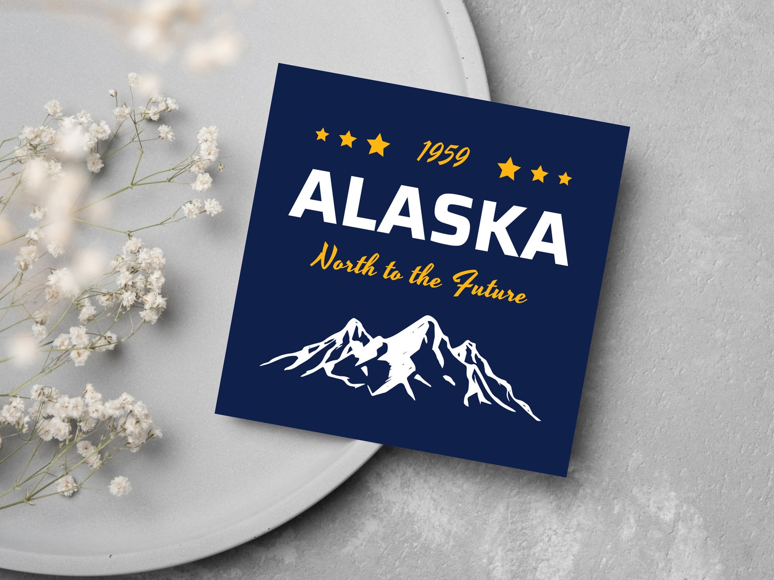 Alaska Mountain Landscape Printable Art, Minimalist Navy Blue, Gold ...