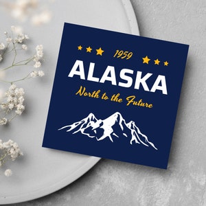 Alaska Mountain Landscape Printable Art, Minimalist Navy Blue, Gold ...