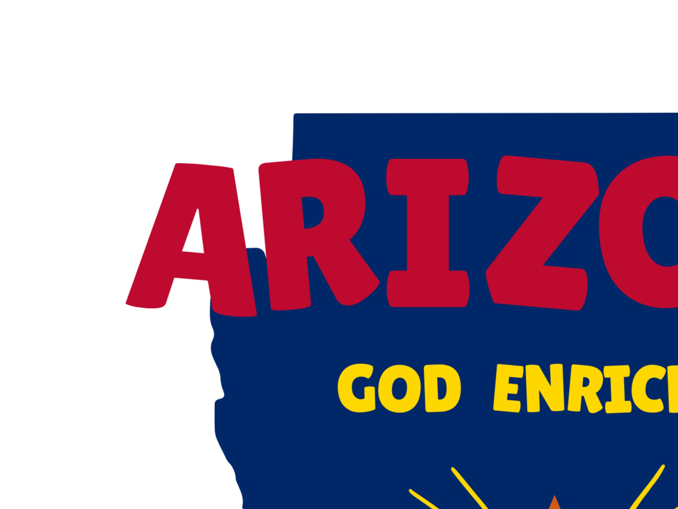 Arizona State Map Digital Printable Art, Minimalist Blue, Red, Yellow ...