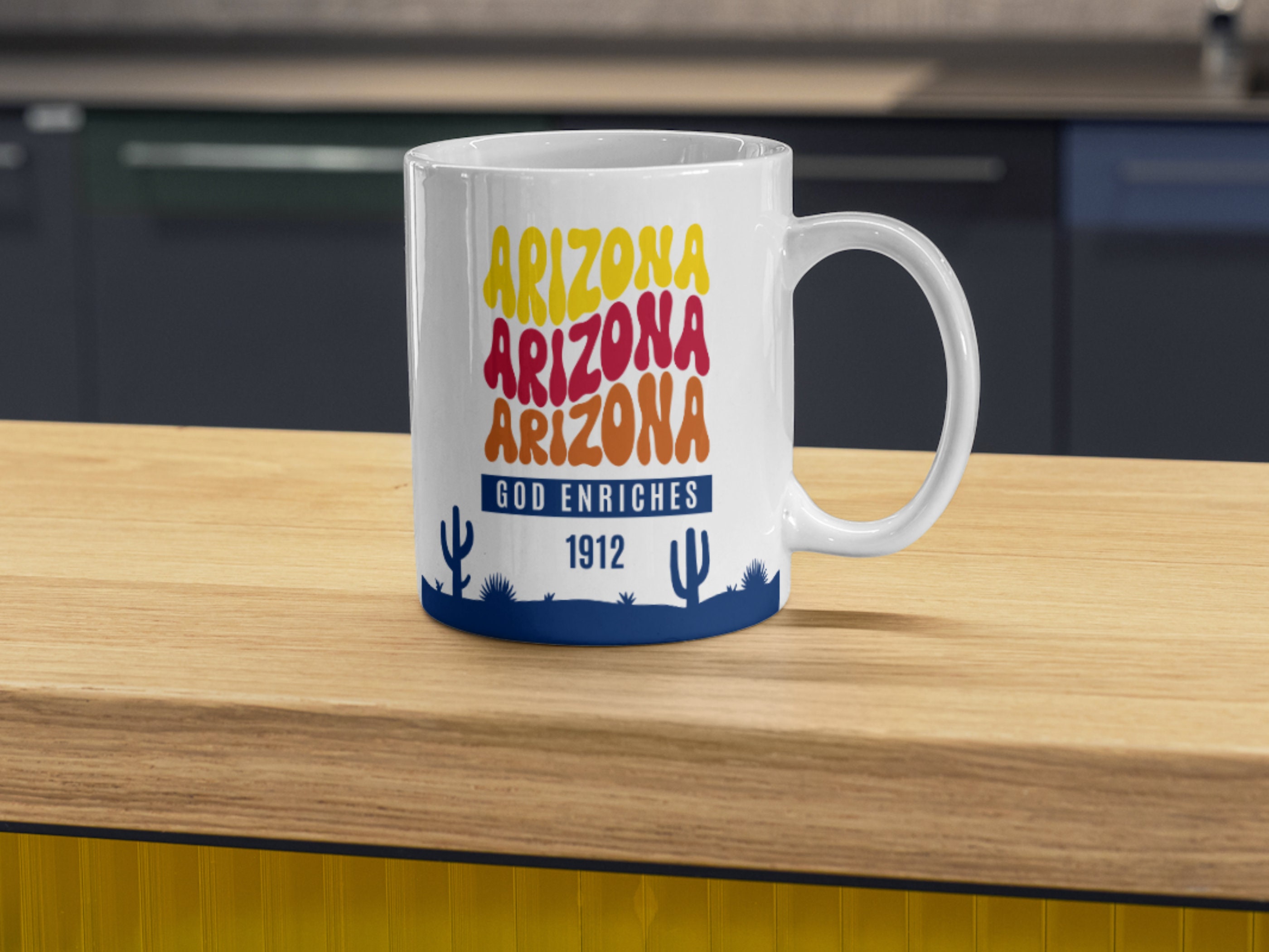 Arizona Groovy Font Digital Printable Art, Minimalist Blue, Red, Yellow ...