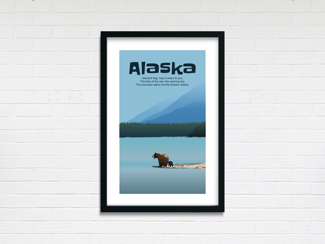 Alaska Landscape Digital Printable Art, Minimalist Mountain Lake Scene ...